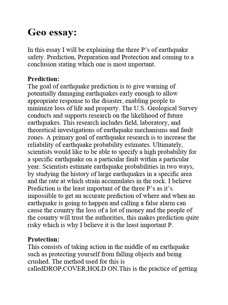 Geo Essay:: Prediction | PDF | Earthquakes | Seismology