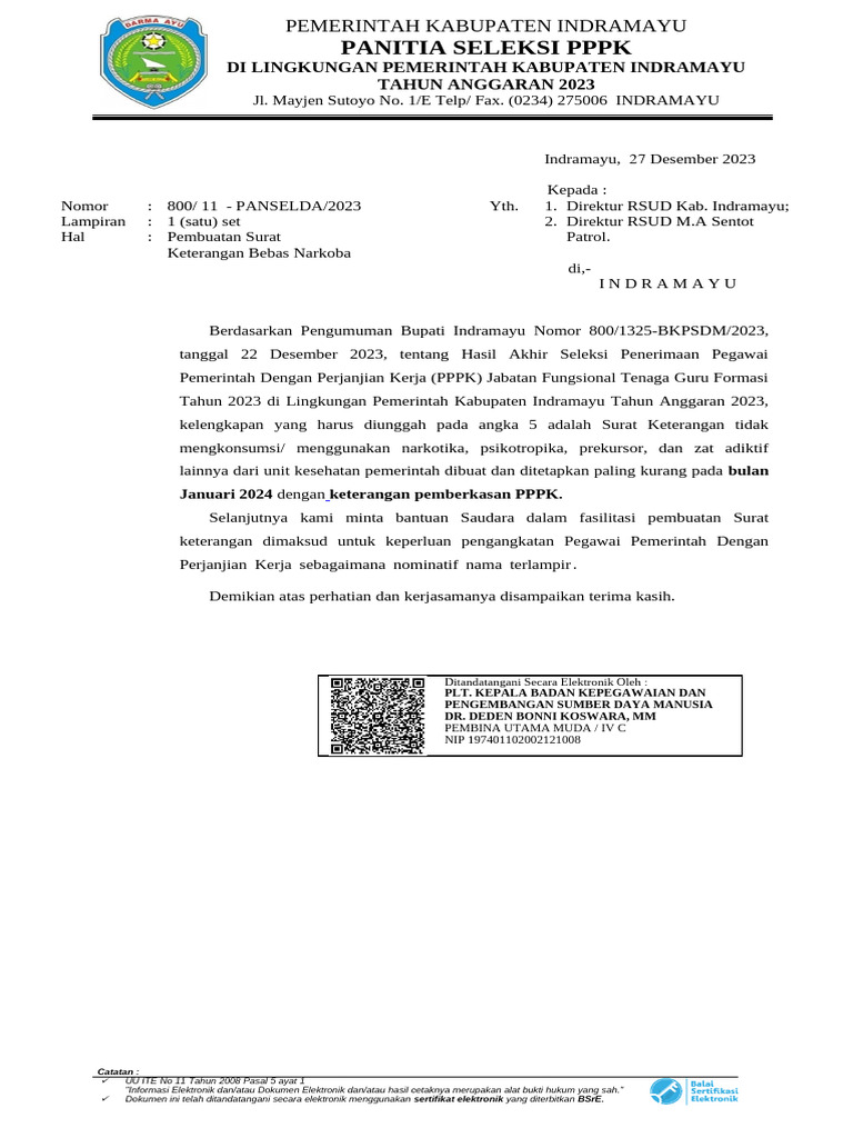 Surat Pembuatan Sket Napza Rsud Sentot | PDF