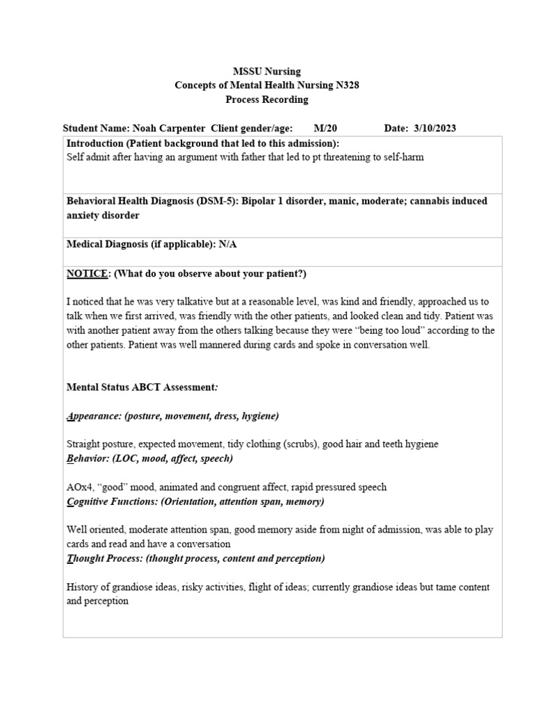 Mental Health Process Recording | PDF | Olanzapine | Mental Disorder