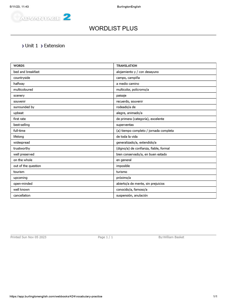 Wordlist Plus: Unit 1 Extension | PDF