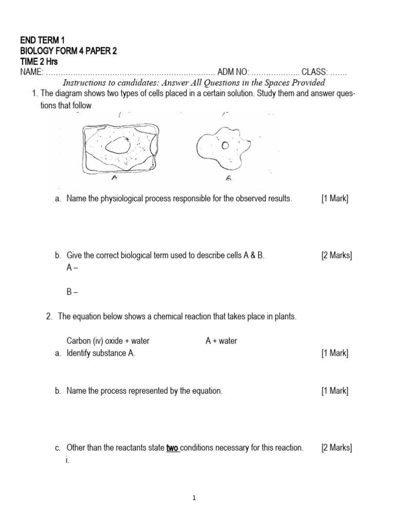 Biology Form 4 PP2 | PDF