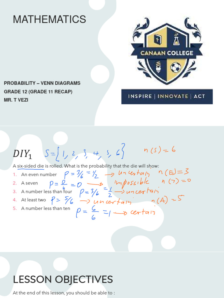 L1 Probability and Venn Diagrams 12.2 | PDF | Probability | Sampling ...