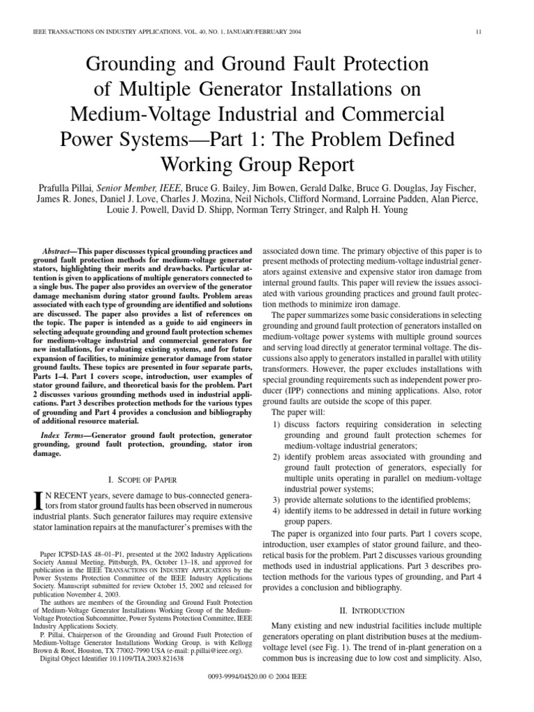 Grounding And Ground Fault Protection Of Multiple Generator Installations Pdf Electric