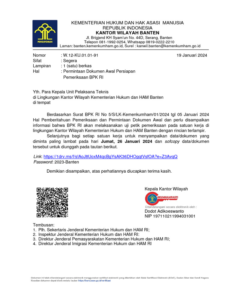 Permintaan Dokumen Awal BPK RI Banten | PDF