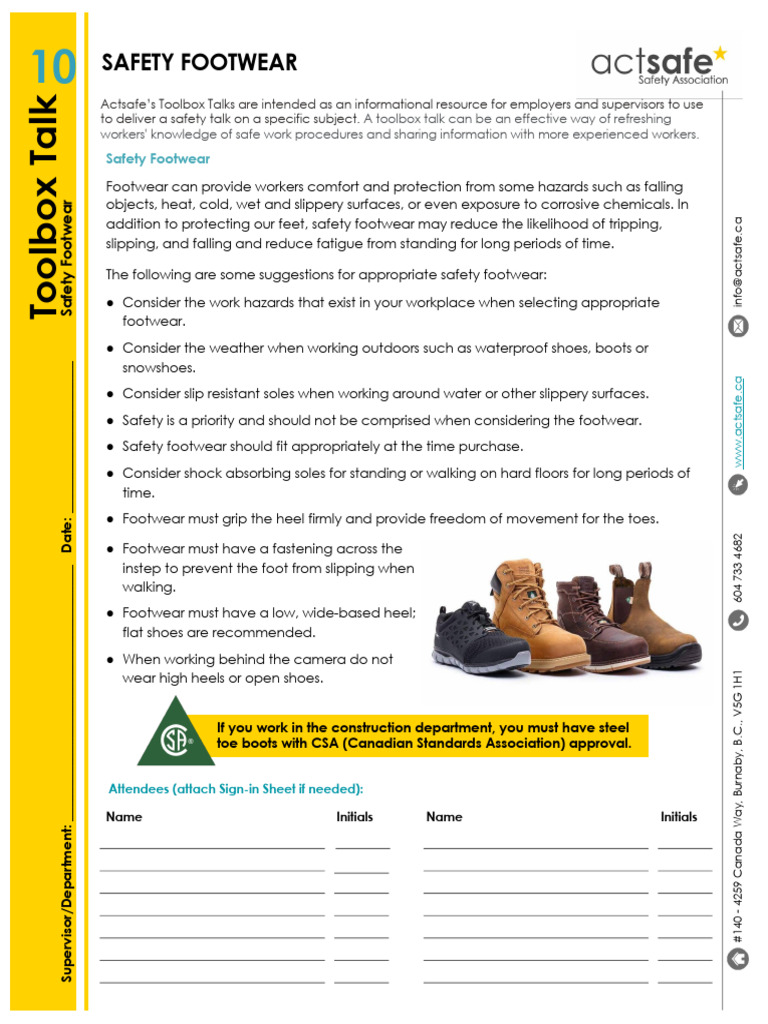 Toolbox Talk 10 Safety Footwear | PDF | Shoe | Occupational Safety And ...
