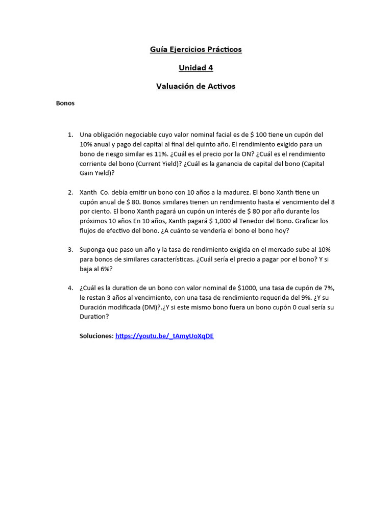 Guía Ejercicios Prácticos - U4 - BONOS | PDF