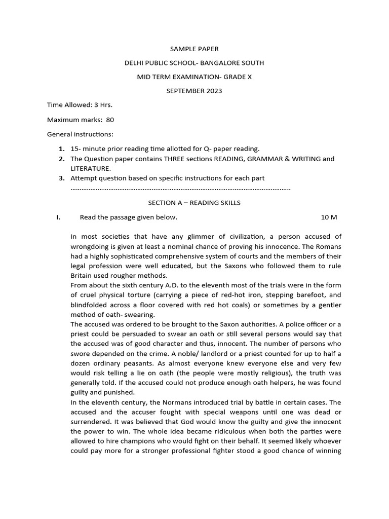 Sample Paper Mid Term Grade 10. | PDF