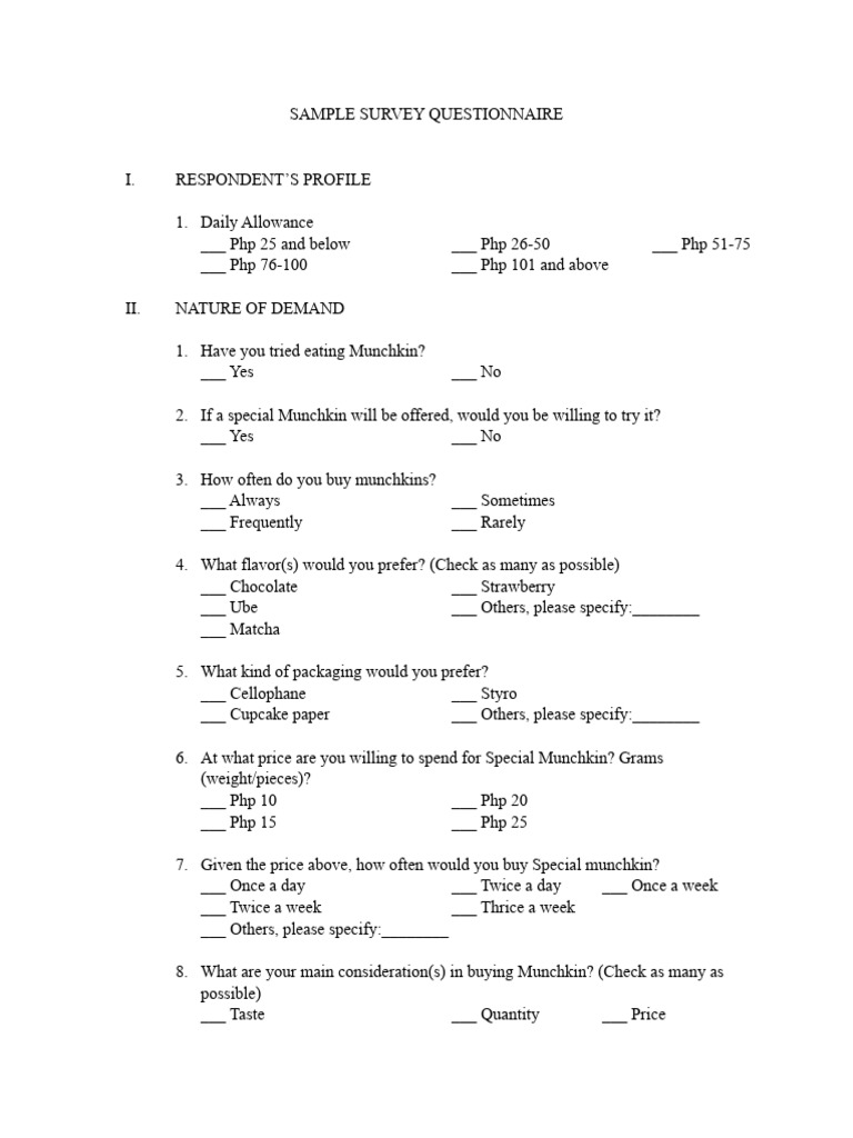 Sample Survey Questionnaire | PDF | Drink | Food And Drink Preparation