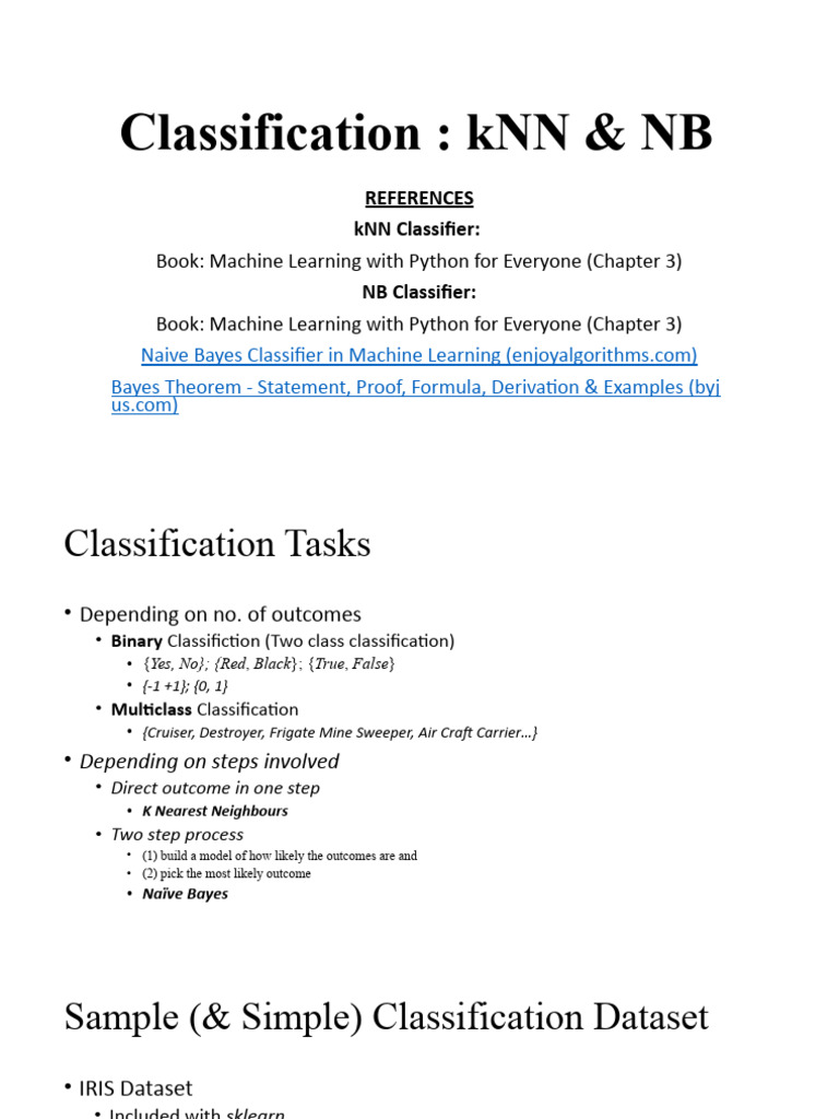 ML1 - Classification - KNN & NB | PDF | Statistical Classification | Cybernetics