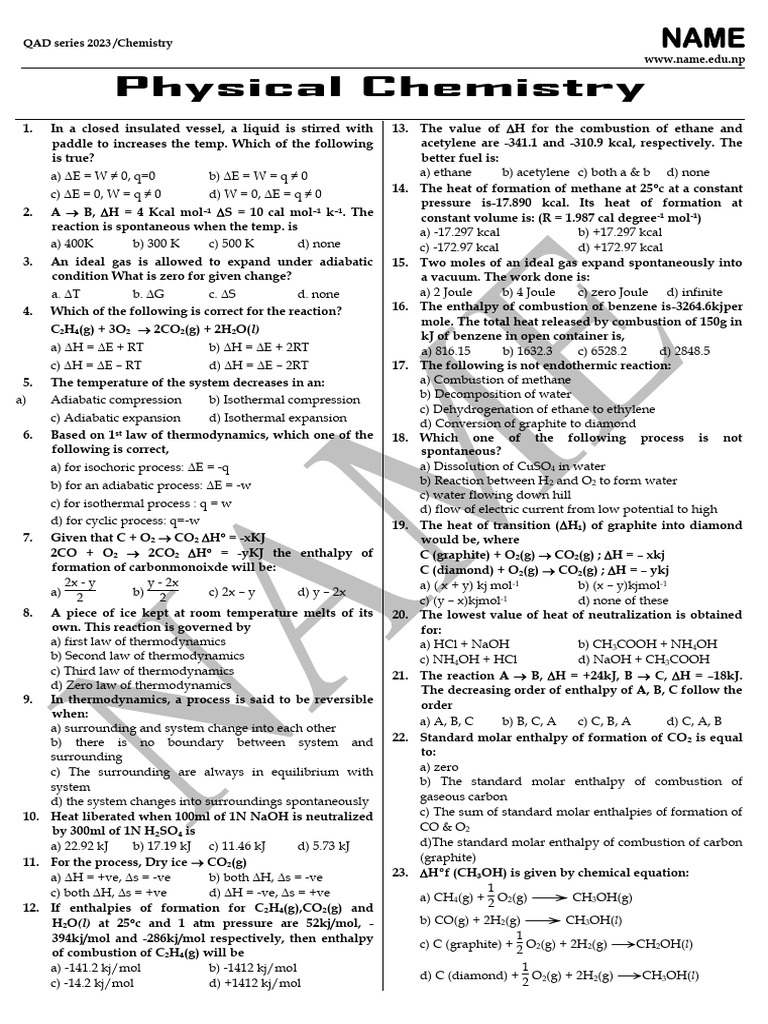 Physical Chemistry (CG) | PDF | Enthalpy | Physical Sciences