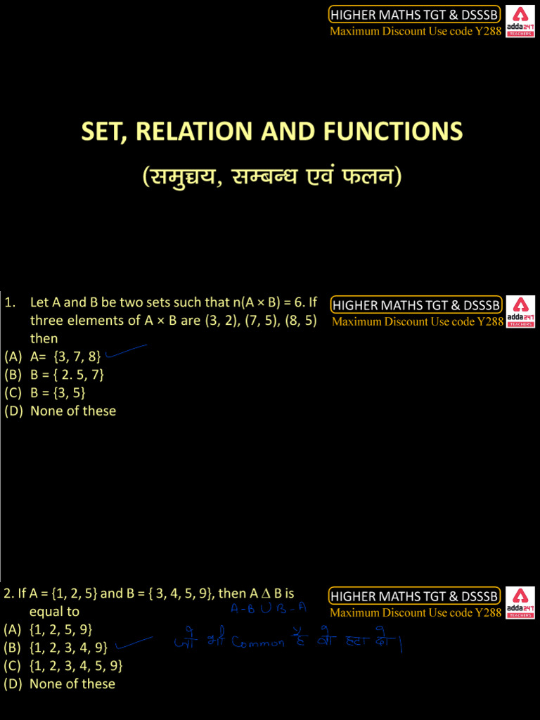 Set Relations and Functions 1 519ddf8e 595c 41bd 9b00 8080200ff7e7 | PDF