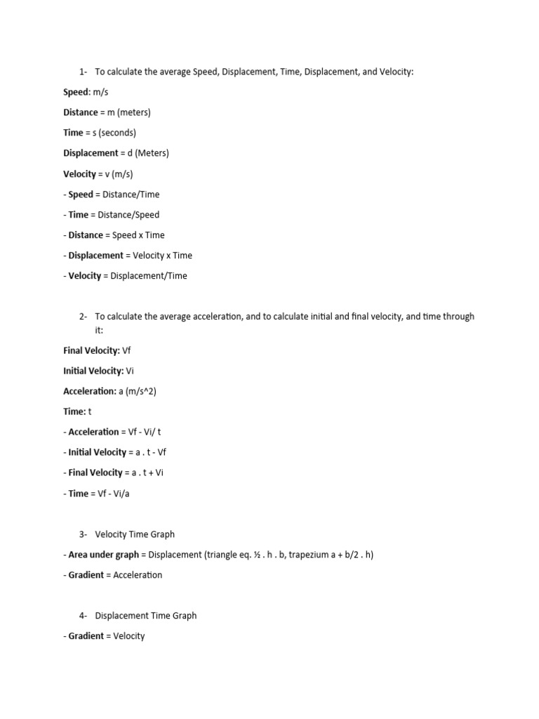 Physics Formula Sheet | PDF | Velocity | Force