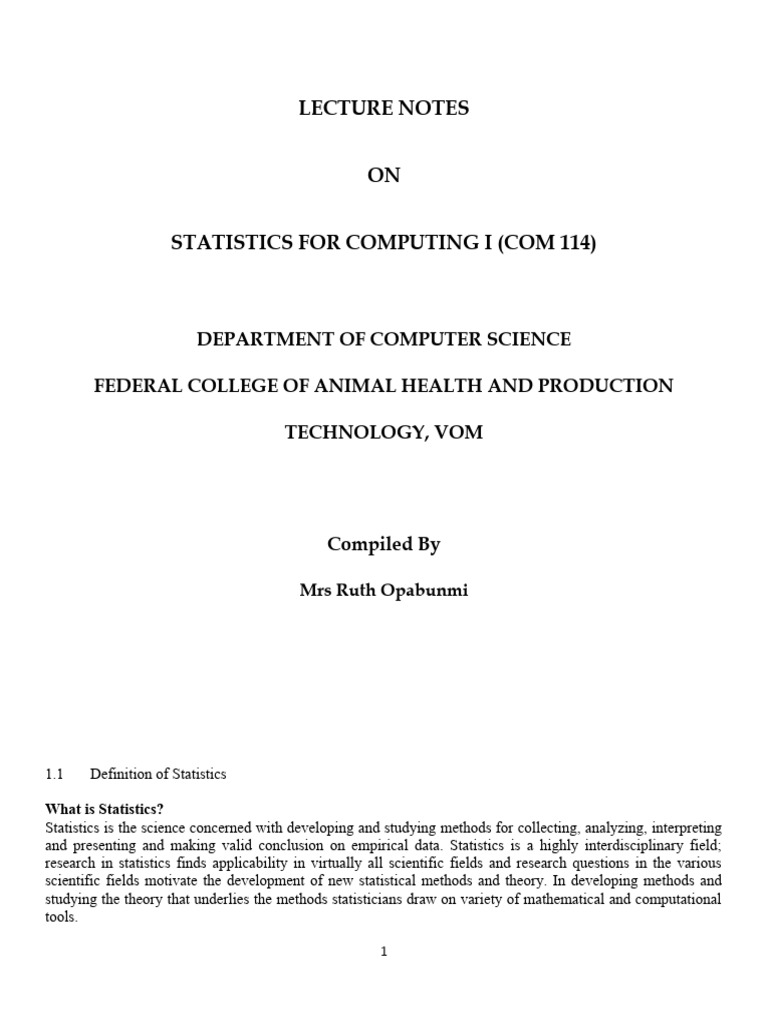 COM 114 Note-1 | PDF | Cost Of Living | Sampling (Statistics)