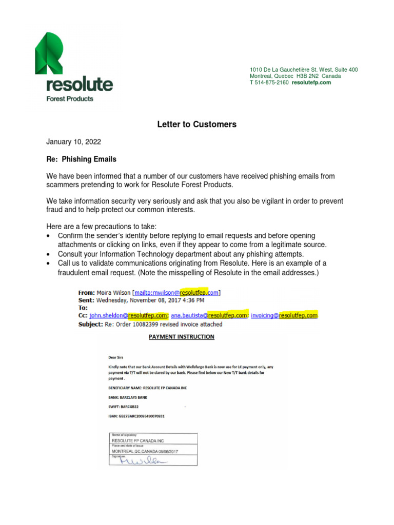 Letter To Customers Phishing Emails | PDF