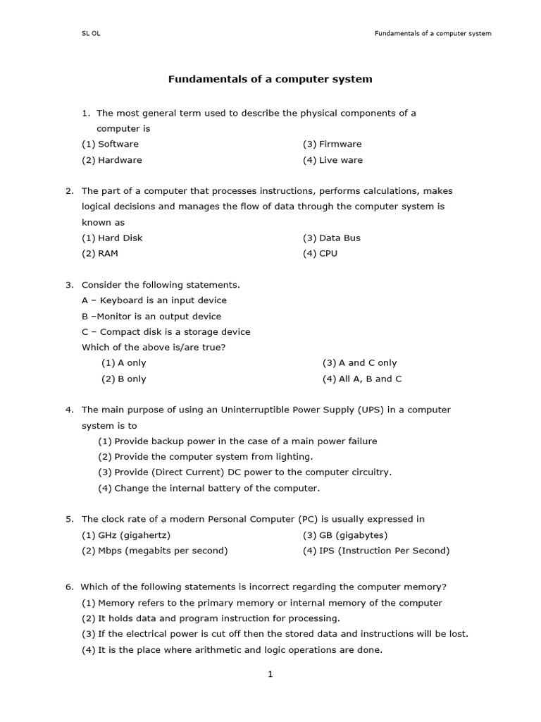 Fundamentals of A Computer System | PDF