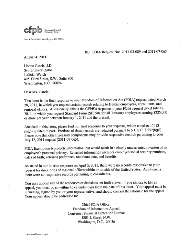 CFPB Fed Pay Docs 10/25/2011 | PDF | Judicial Watch | Identity Document