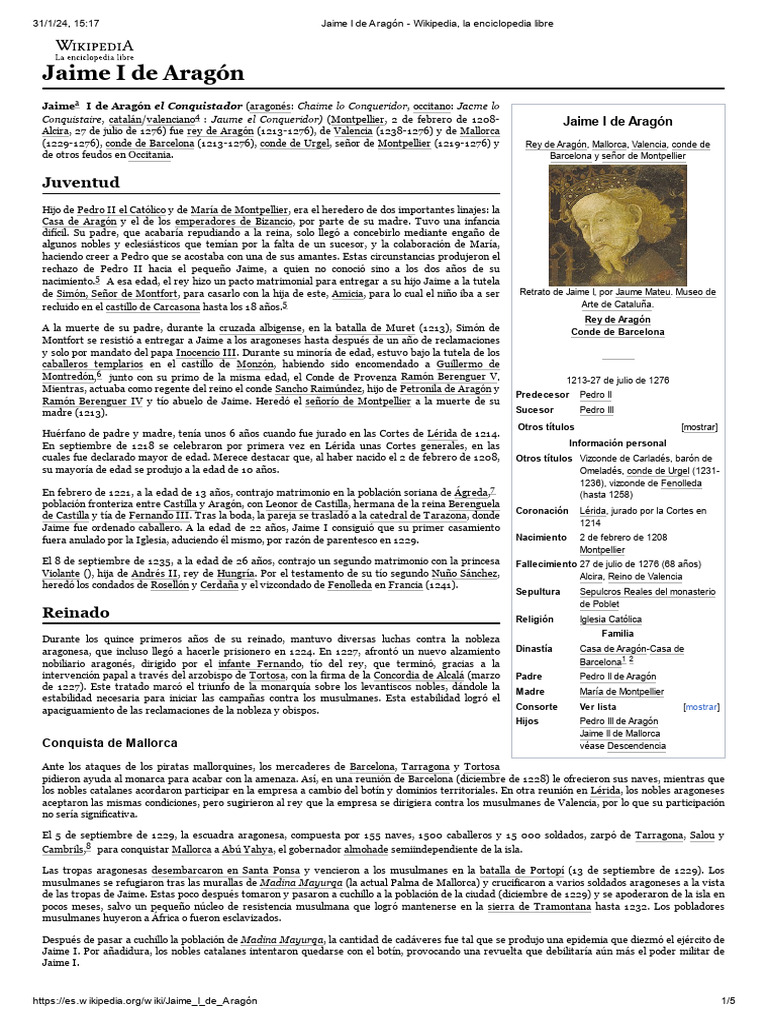 Jaime I de Aragón - Wikipedia, La Enciclopedia Libre | PDF | Viajes y ...