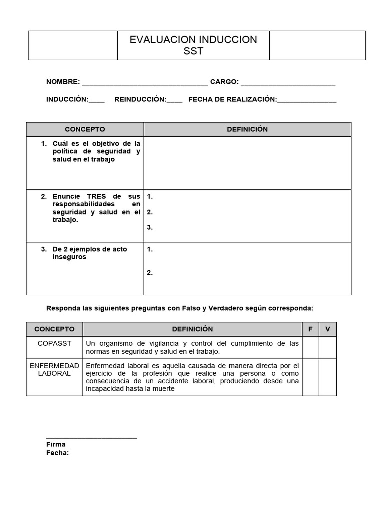 Formato de Evaluación Induccion - Reinduccion | PDF