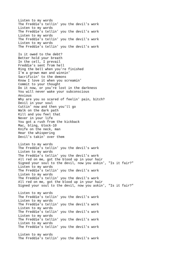 Freddie Dredd - Devils Work Lyrics | PDF | Poetry