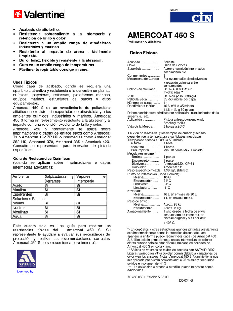 Amercoat 450 S: Datos Físicos | PDF | Poliuretano | Química
