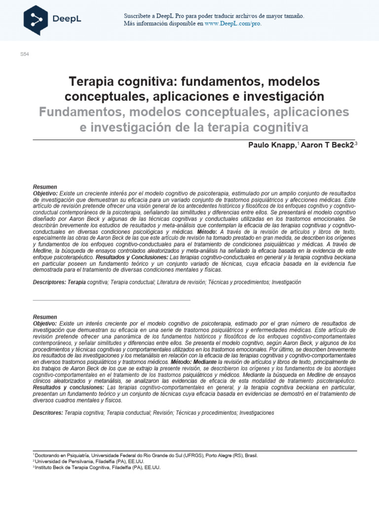 Knaap y Beck - Fundamentos Modelos Terapia Cognitiva Eng Es | Descargar gratis PDF | Terapia de ...