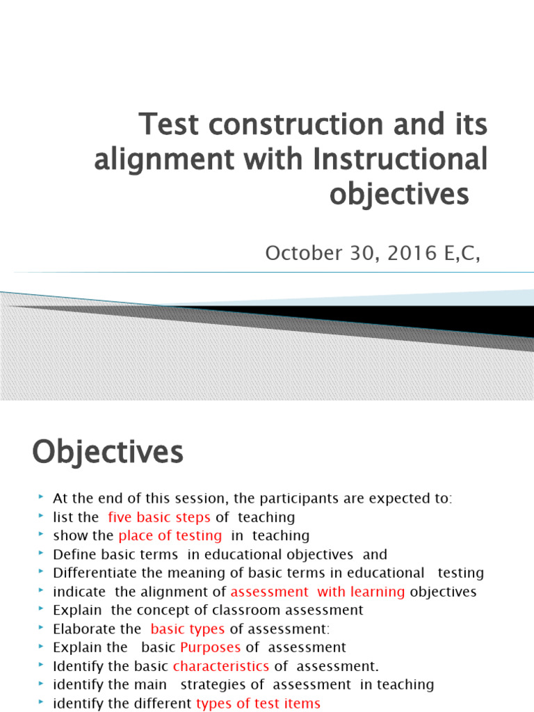 Test Construction & Objectives Alignment | PDF | Educational Assessment ...