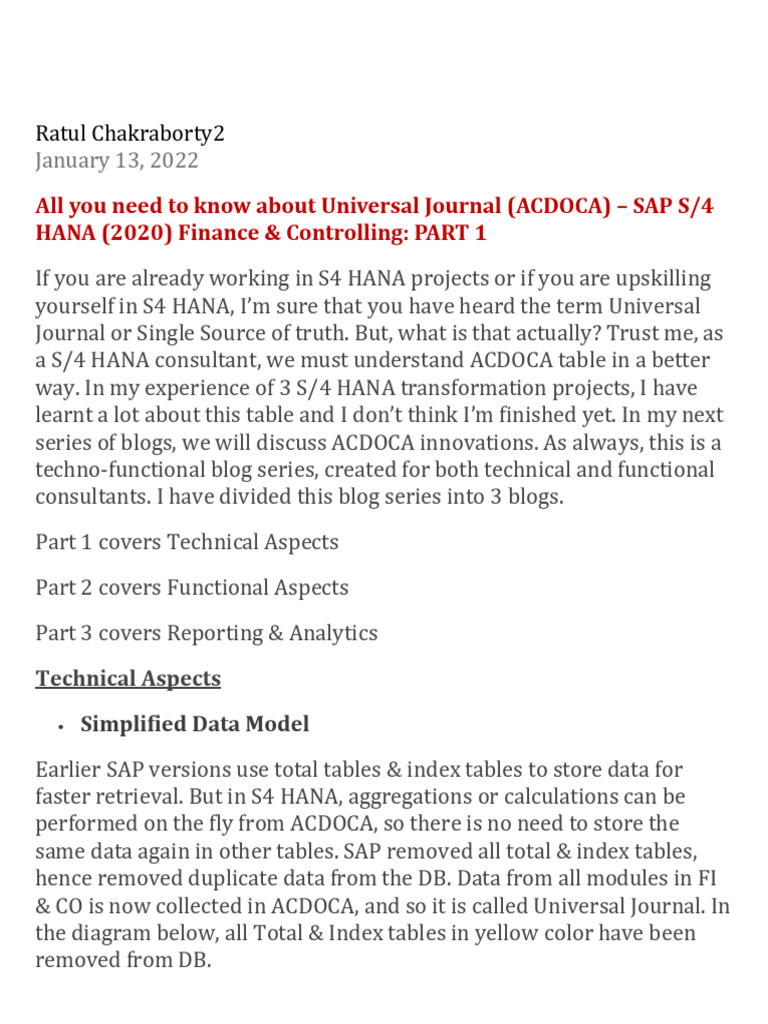 SAP S/4HANA ACDOCA Technical Guide | PDF | Database Index | Computing
