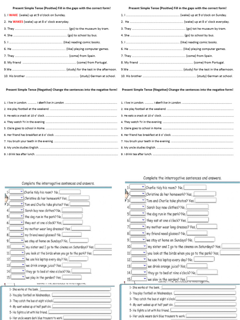 Present Simple Tense Exercises | PDF | Linguistics | Cuisine