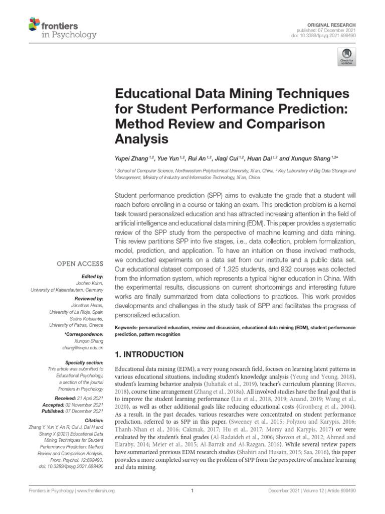 Educational Data Mining Techniques For Student Per | PDF | Support Vector Machine | Machine Learning