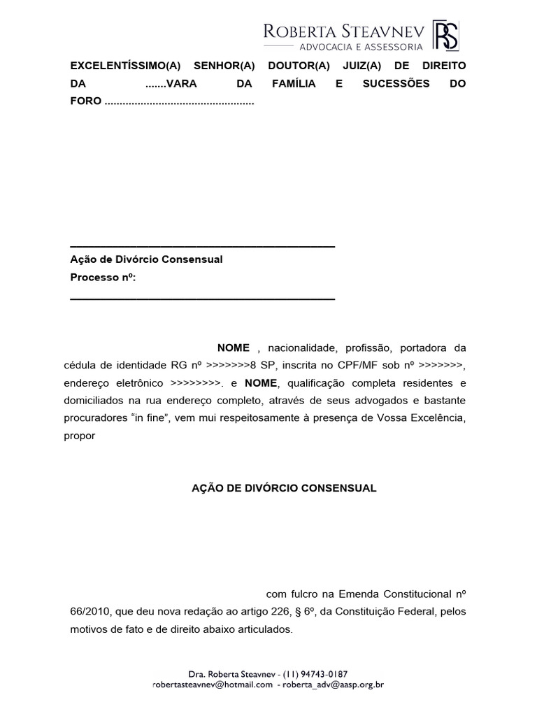 Modelo Divorcio Consensual | PDF | Direito