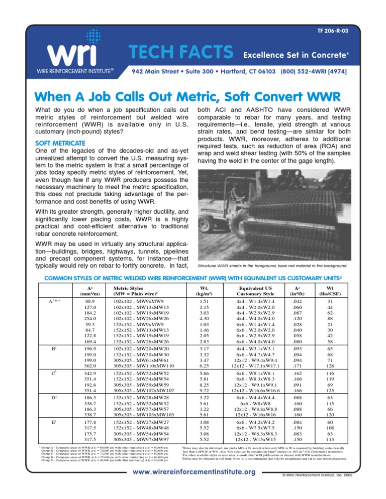 WRI - Metric WWR Tech Facts TF - 206-R-03 1 | PDF | Industries ...