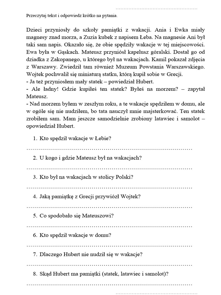 Czytanie Ze Zrozumieniem | PDF