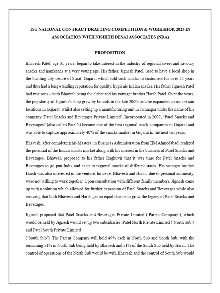 Proposition 1st National Contract Drafting Competition and Workshop ...