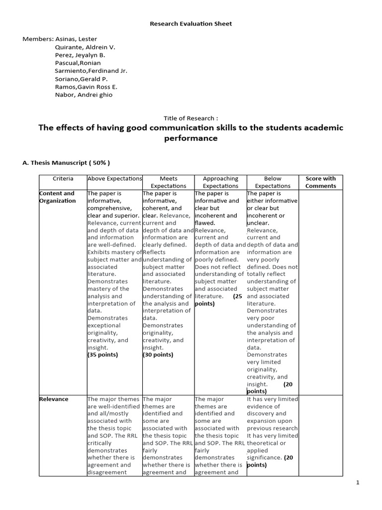 Rubric Thesis Manuscript and Defense Newton | PDF | Knowledge | Cognition