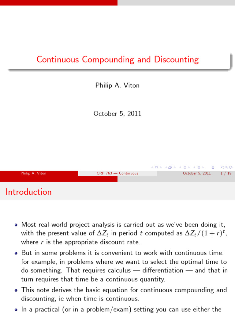 Continuous Discounting and Compounding | PDF | Present Value | Compound Interest
