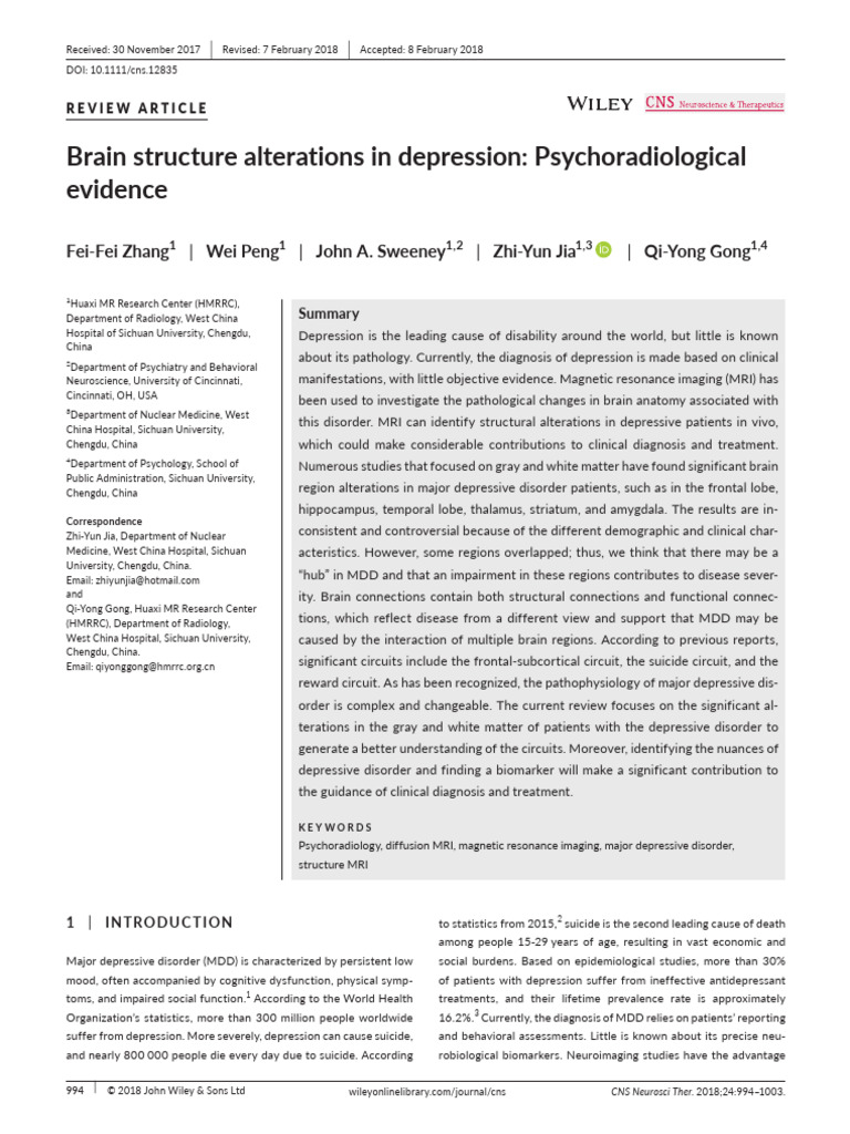 Brain Structure Alterations in Depression Psychoradiological Evidence | PDF | Striatum ...
