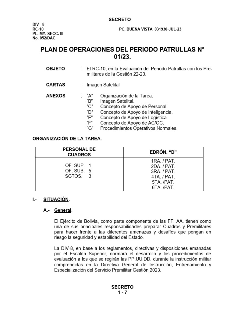 Plan de Operciones Patrullas Premil - 071151 | PDF