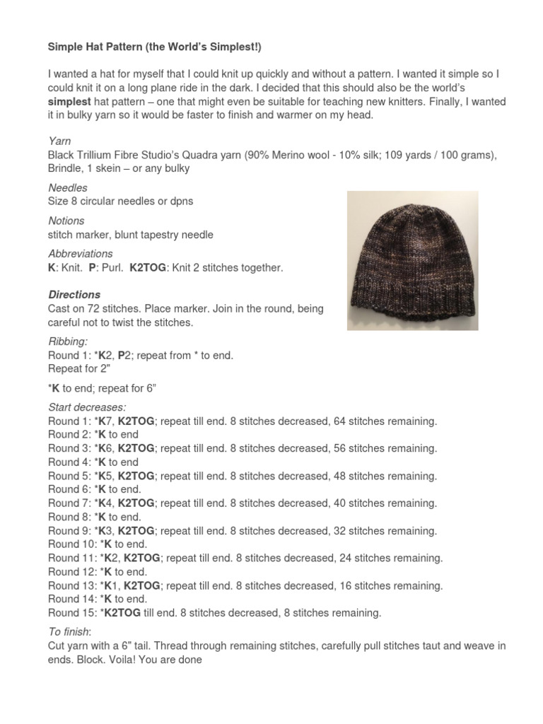 Simple Bulky Hat Knitting Pattern | PDF