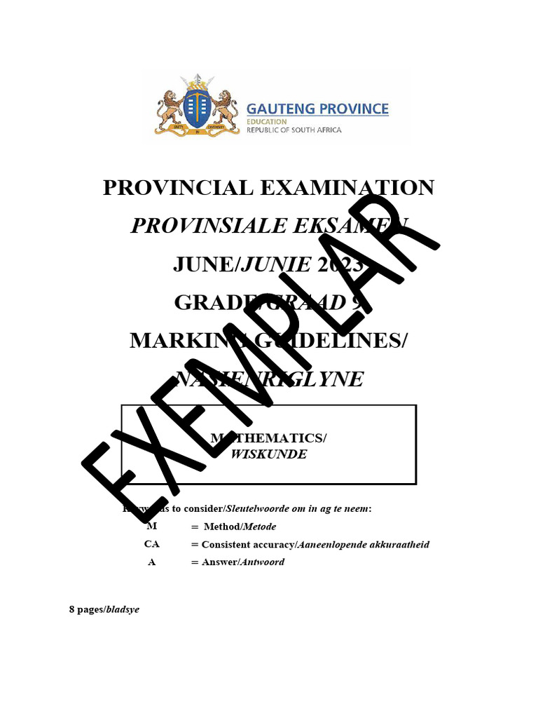 GR 9 Math P1 (English and Afrikaans) June 2023 Memo | PDF | Arithmetic | Mathematical Concepts