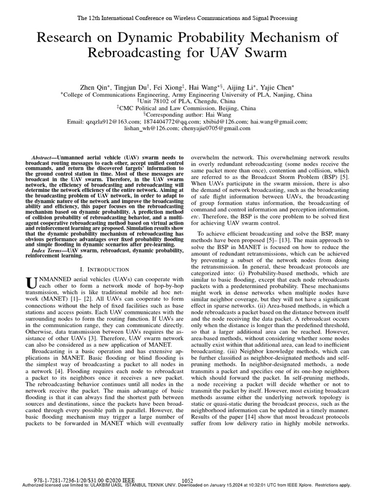 Research On Dynamic Probability Mechanism of Rebroadcasting For UAV Swarm | PDF | Wireless Ad ...