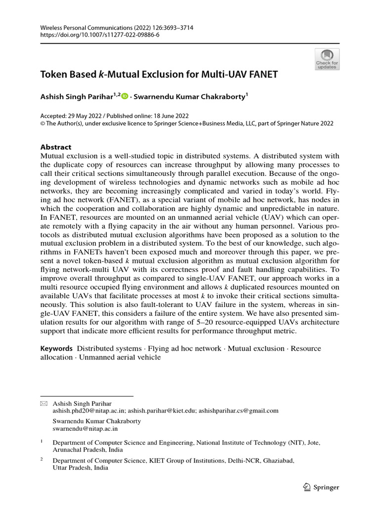 Token Based K-Mutual Exclusion For MultiUAV Fanet | PDF | Wireless Ad ...