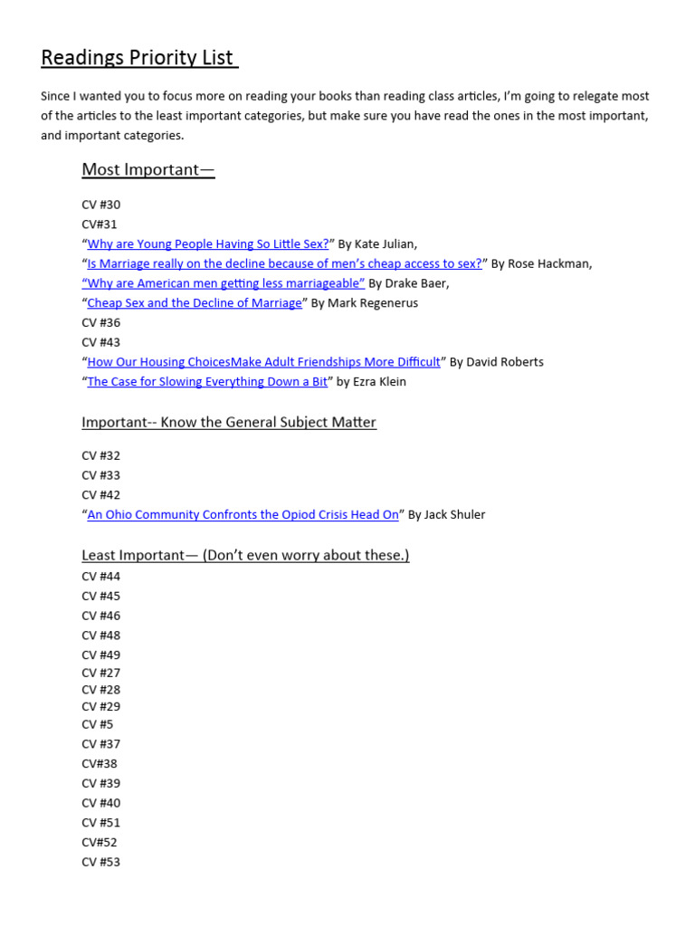 Reading Priorities & Key Concepts | PDF