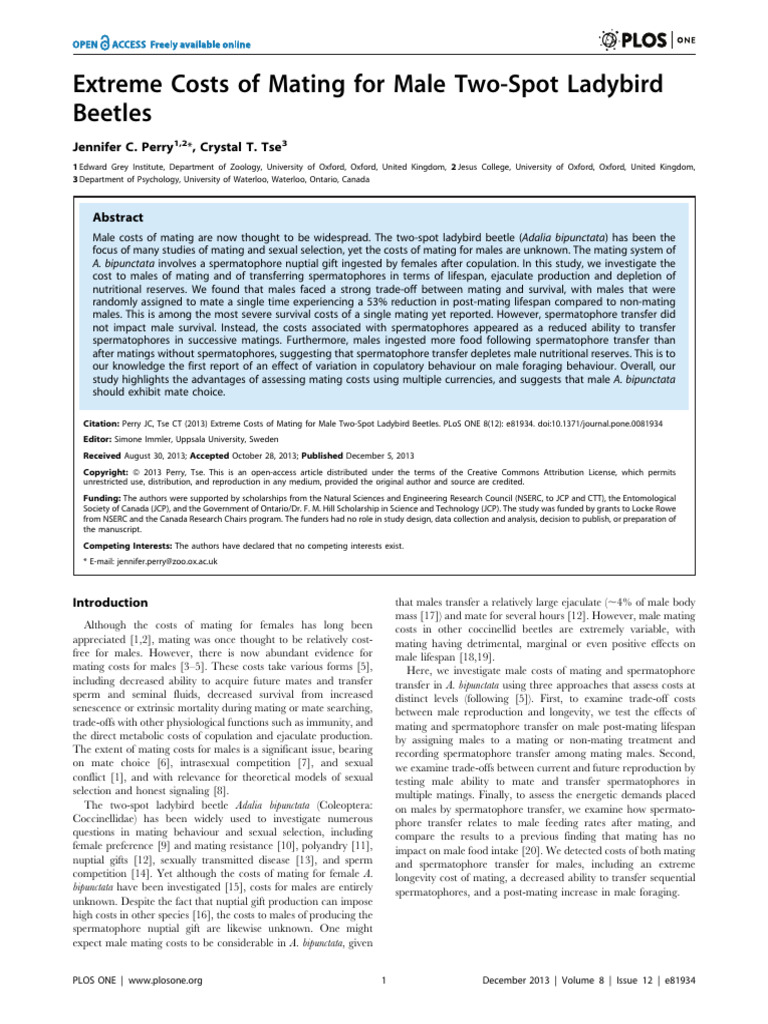 2013 - Perry e TSE - Extreme Costs of Mating For Male Two-Spot Ladybird ...