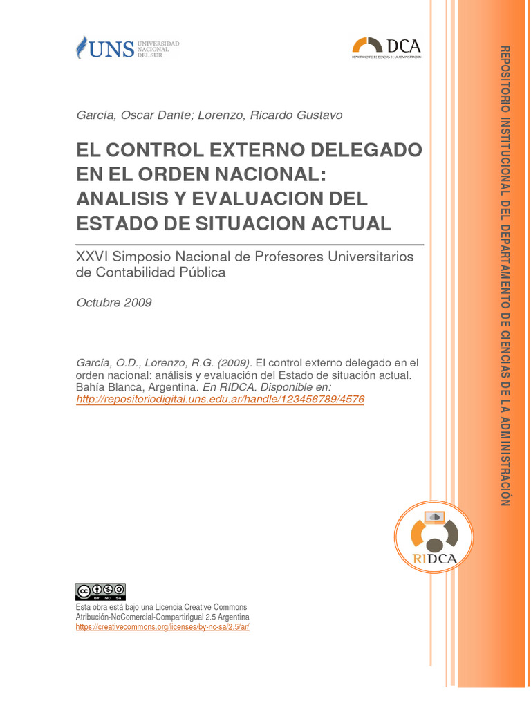 El Control Externo Delegado en El Orden Nacional | PDF | Auditoría ...