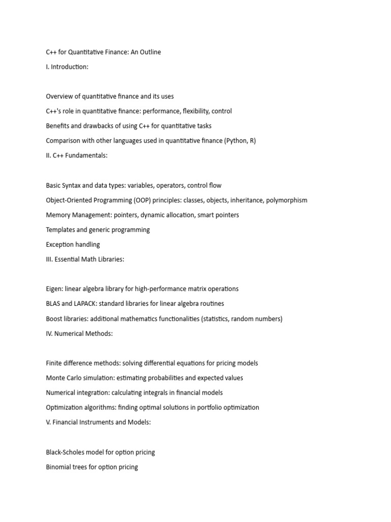 An Outline of C++ For Quantitative Finance | PDF | C++ | Library (Computing)