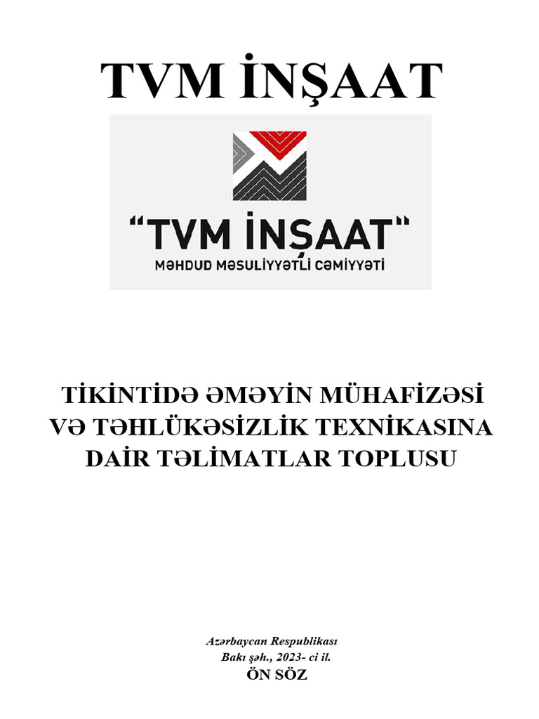 TVM İNŞAAT SƏTƏMM Təlimat Toplusu | PDF