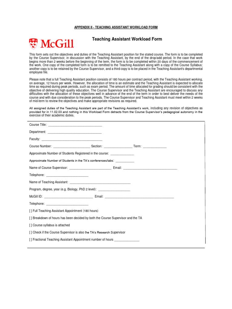 Workload Form - Jan 2021 | PDF | Teaching Assistant