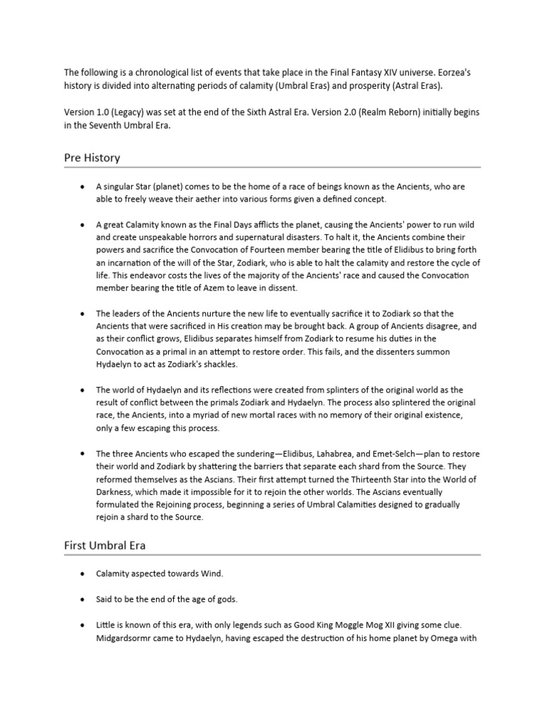 Final Fantasy XIV - Timeline | PDF