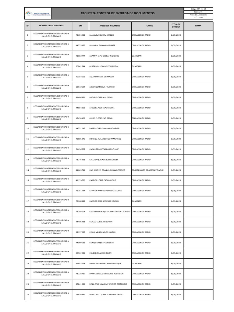 Registro de Entrega de Documentos | PDF
