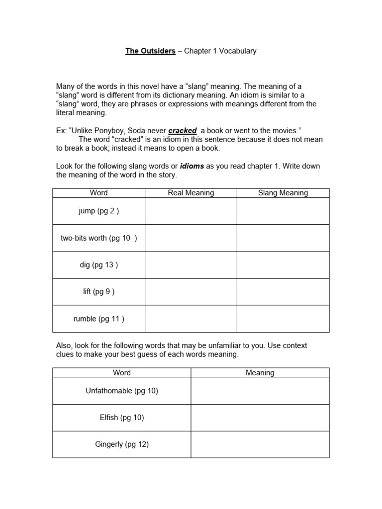 The Outsiders Chapter 1 Vocabulary | PDF